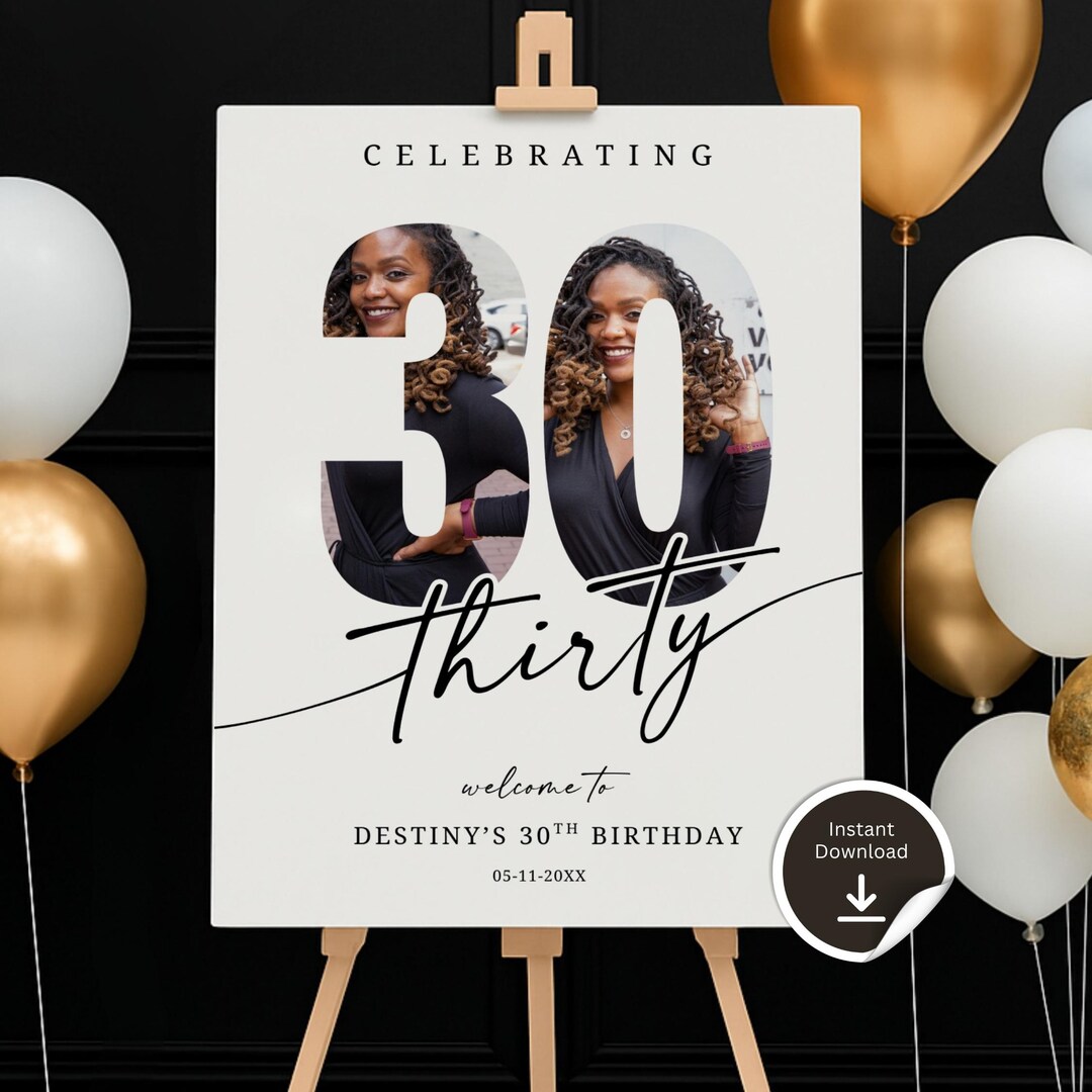 Editable 30th Birthday Welcome Sign, Printable Birthday Party Poster ...
