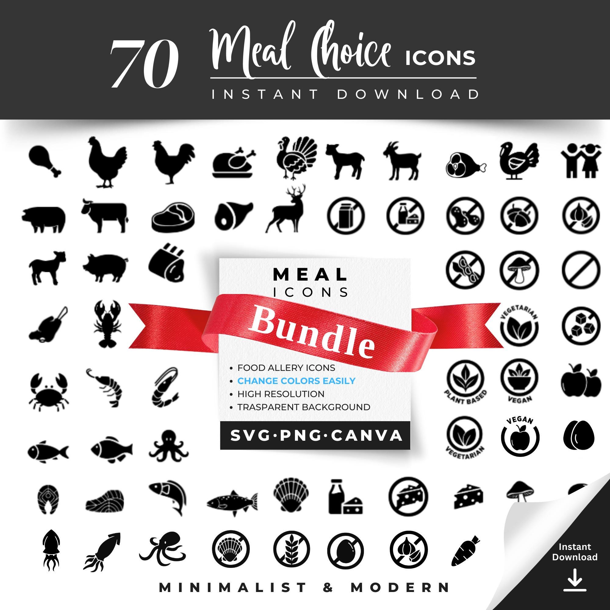 Meal Choice Icons SVG PNG Canva | Food Allergy Symbols | Meal Icons ...