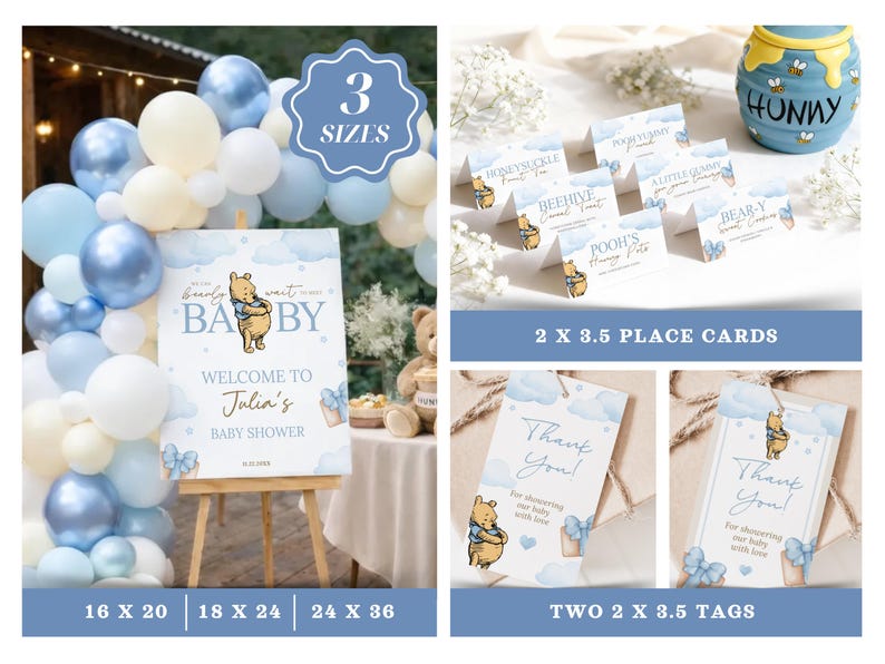 Winnie the Pooh Baby Shower Bundle, Blue Teddy Bear Theme, We Can ...