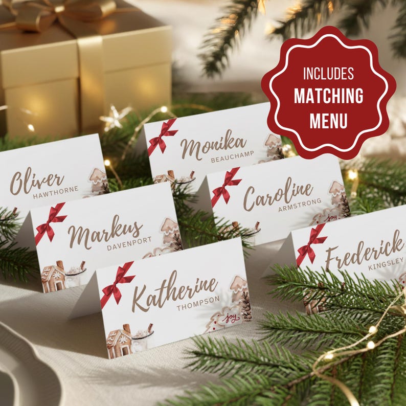 Christmas Place Cards, Editable Holiday Table Name Cards, Christmas ...