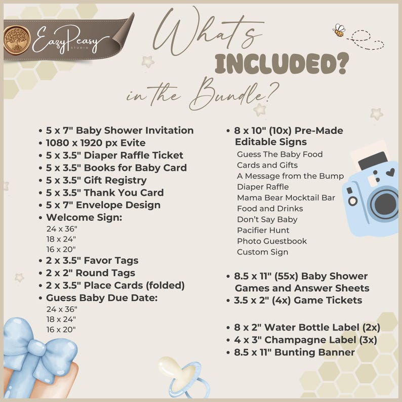 Winnie the Pooh Baby Shower Bundle, Blue Teddy Bear Theme, We Can ...
