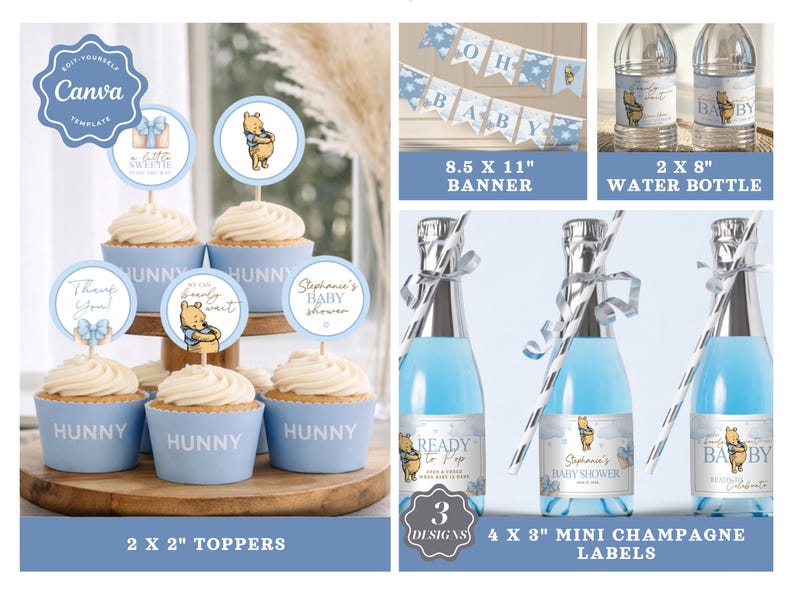 Winnie the Pooh Baby Shower Bundle, Blue Teddy Bear Theme, We Can ...