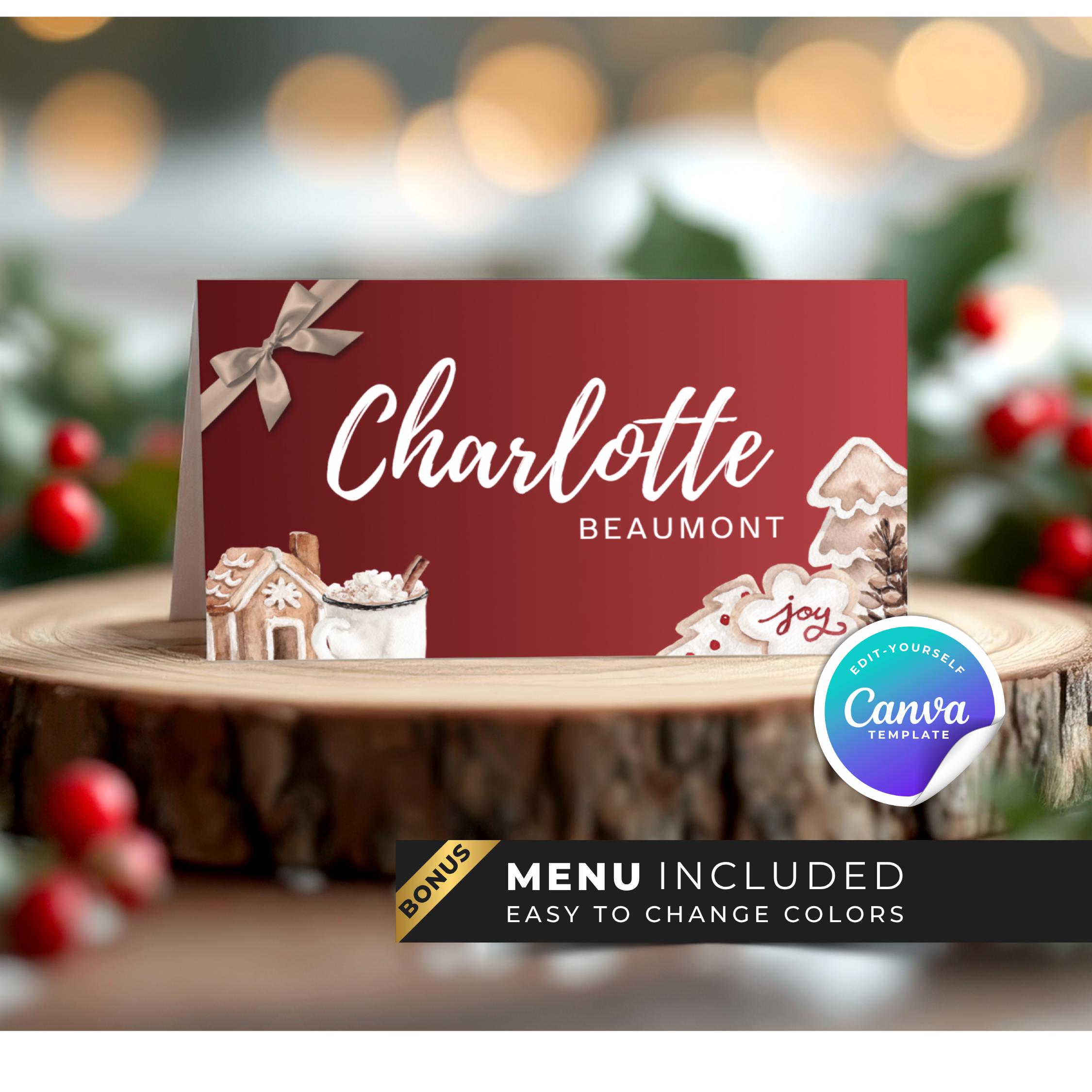 Christmas Place Cards, Editable Holiday Table Name Cards, Christmas ...