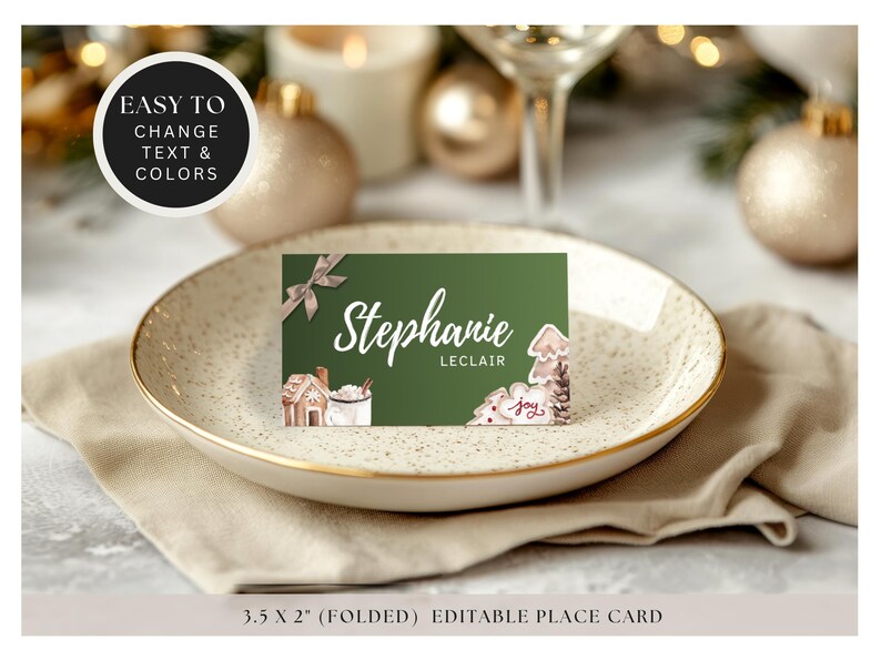 Christmas Place Cards, Editable Holiday Table Name Cards, Christmas ...