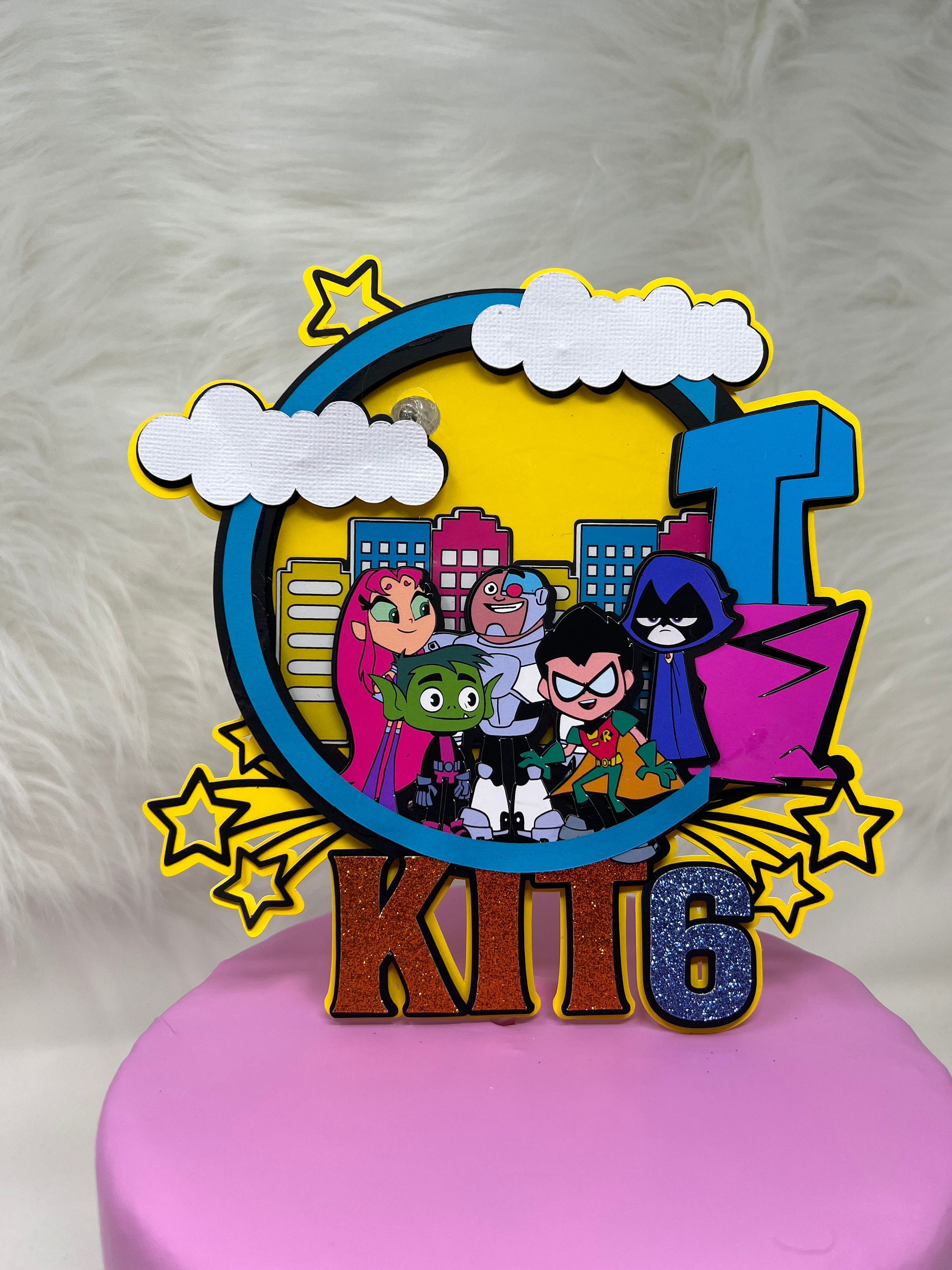 Teen Titans Birthday Cake Topper: Personalized Shaker With LED Lights ...
