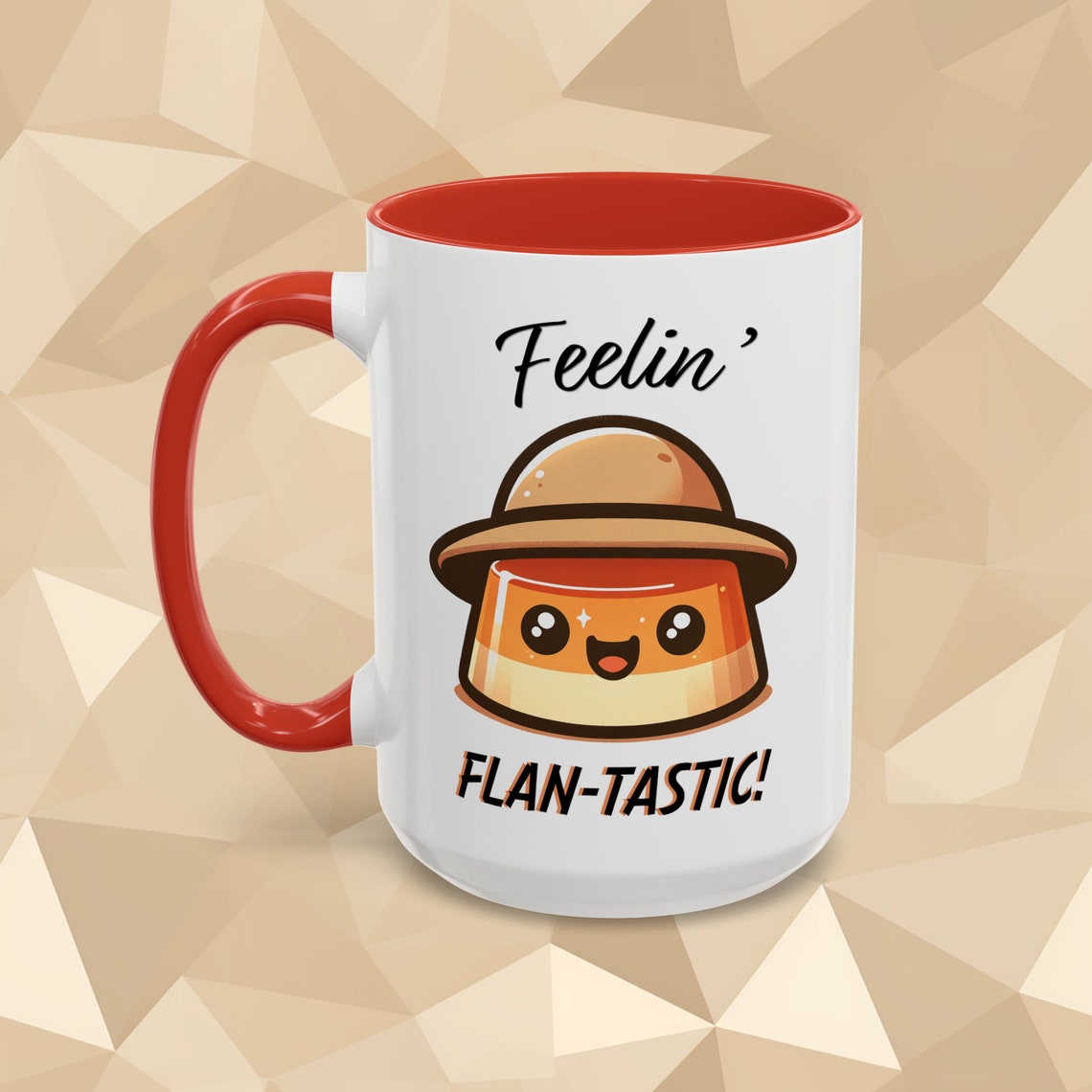 Feelin' Flan-tastic Mug Charming Kawaii Food Art Punny Archaeologist ...