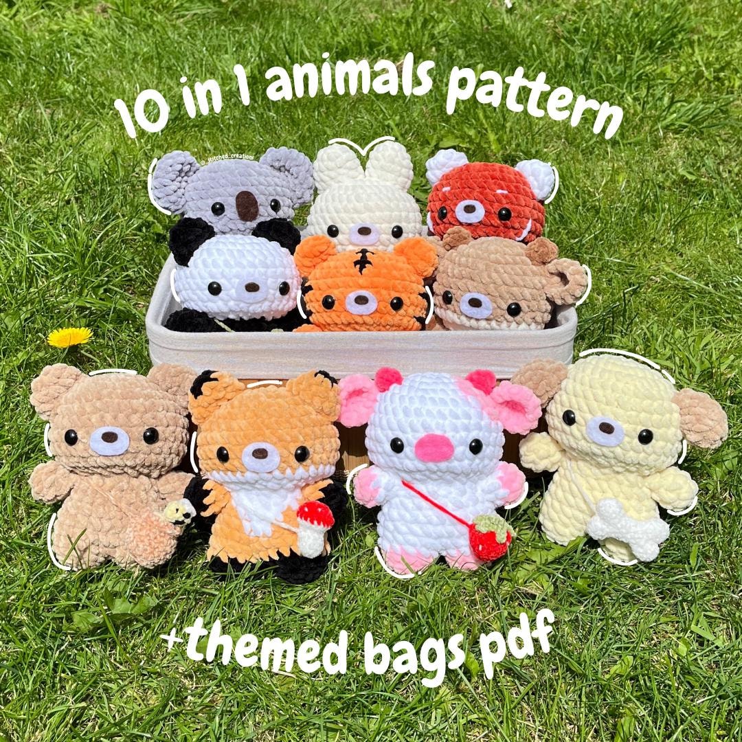 10 in 1 Crochet Animals Pattern PDF, Animals and Themed Bags Pattern ...