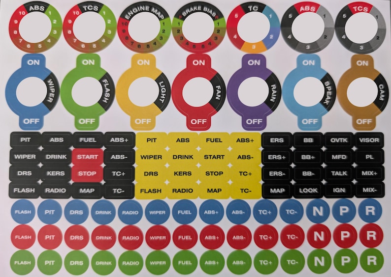 Sim Racing Steering Wheel or Button Box Stickers / 104 Simracing Button ...
