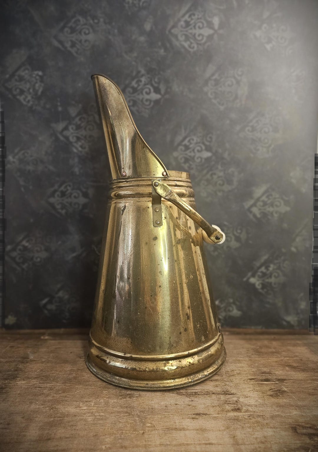 Vintage Brass Coal Ash Scuttle Bucket With Ceramic Handle - Etsy