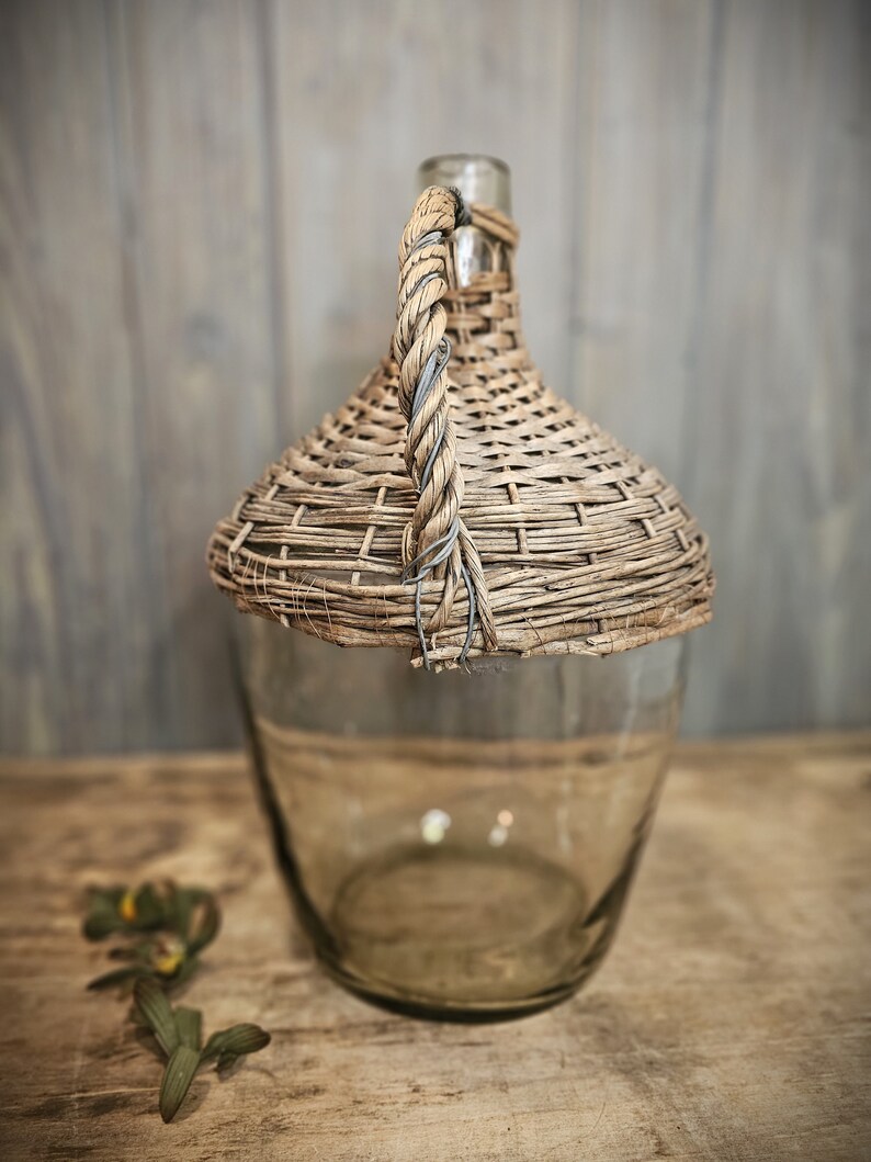 Antique Wicker Hand Woven 10L Glass Wine Bubble Bottle Demijohn Jug ...