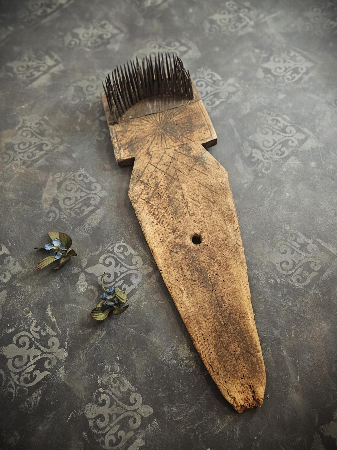 Antique Wooden Flax Hackle Comb, Wool Carding Comb, Farmhouse Country ...