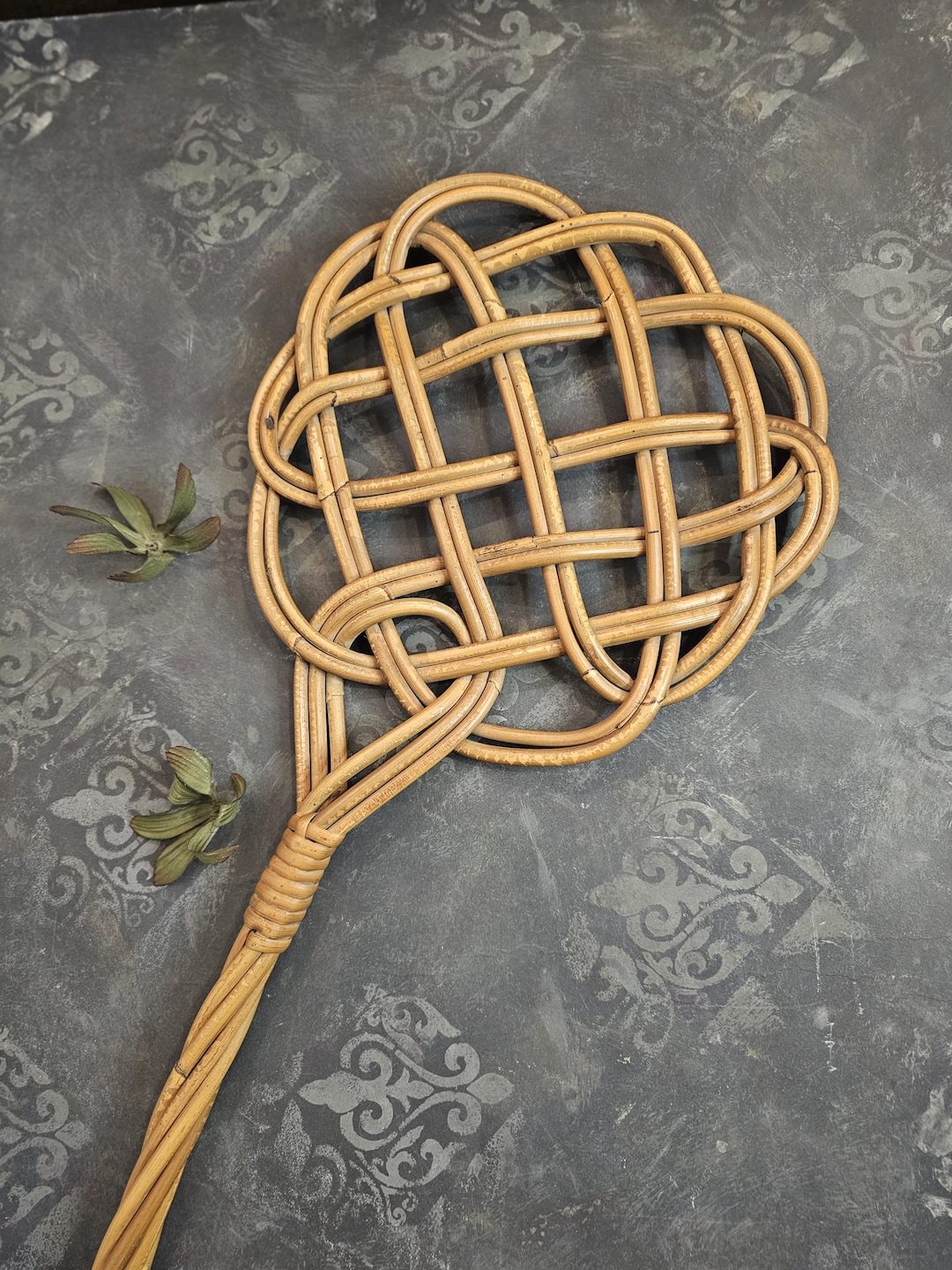 Vintage Woven Rattan Carpet Beater Celtic Knot Old Cane Rug Dust Beater ...