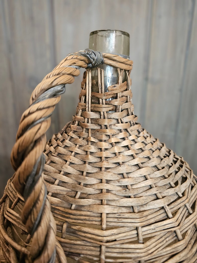 Antique Wicker Hand Woven 10L Glass Wine Bubble Bottle Demijohn Jug ...