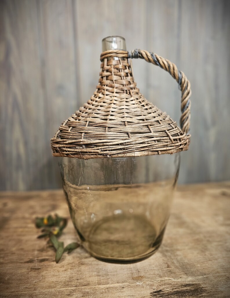 Antique Wicker Hand Woven 10L Glass Wine Bubble Bottle Demijohn Jug ...
