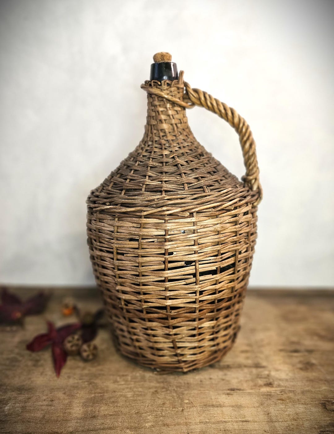 Large Antique Wicker Hand Woven 10L Glass Wine Bubble Bottle Demijohn ...