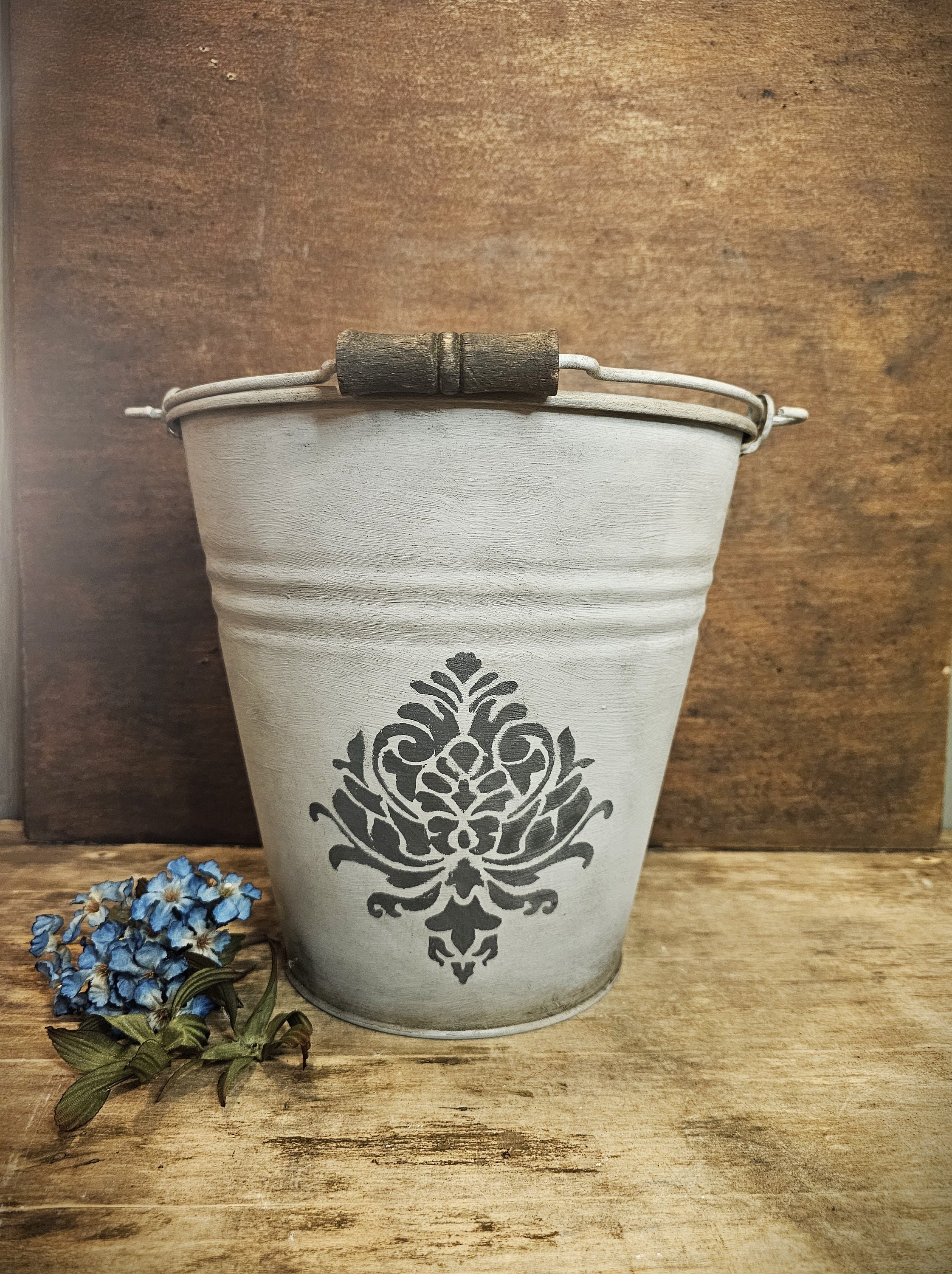 Antique Industrial Bucket Shabby Chic Jardiniere Flower Planter ...