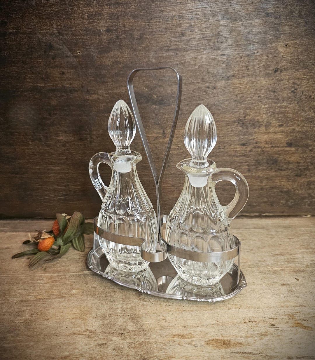 Vintage Italian Cruet Set Oil and Vinegar Set Old Glass Bottles - Etsy