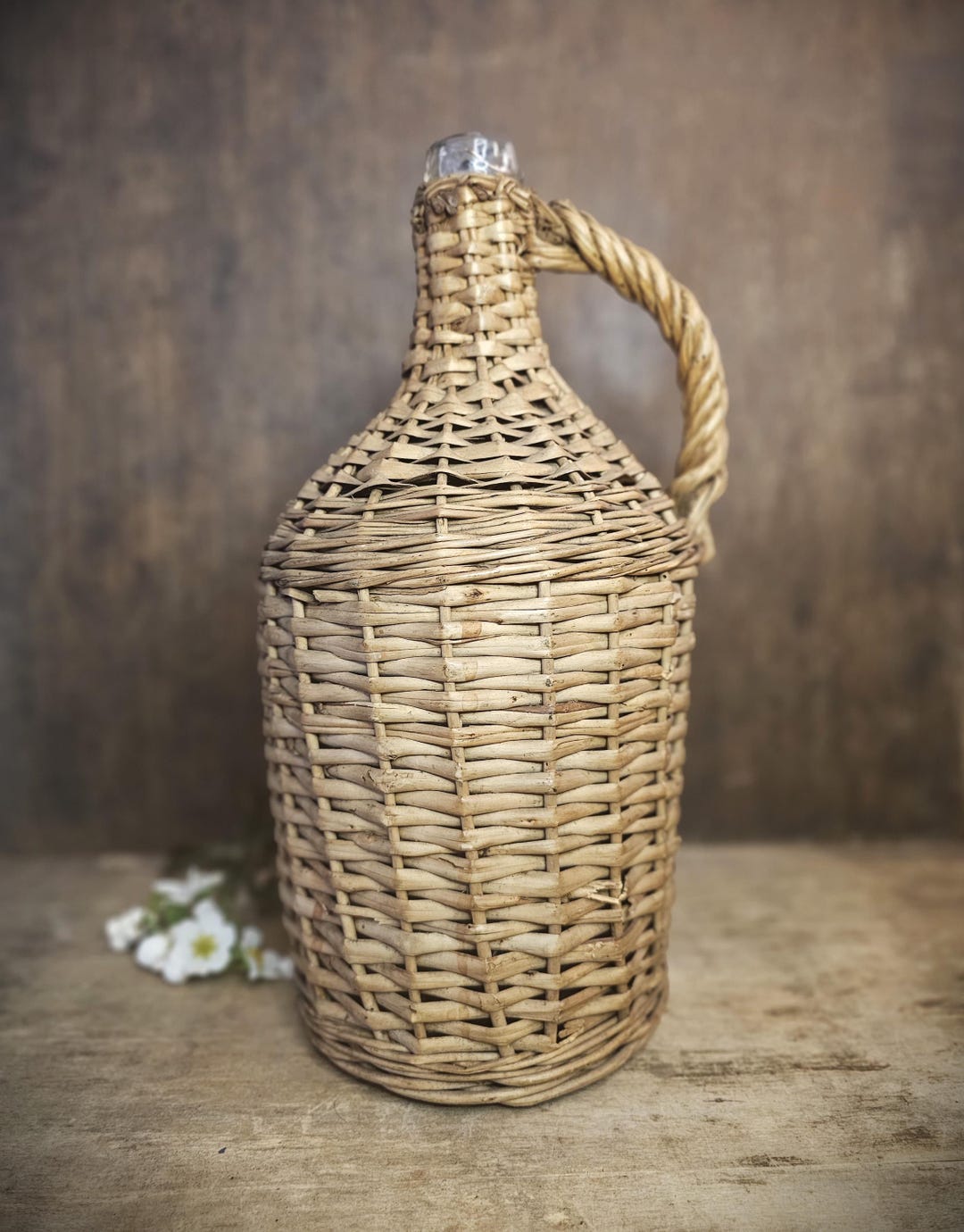 Antique Wicker Hand Woven 3,5L Glass Wine Bottle Demijohn Jug With ...