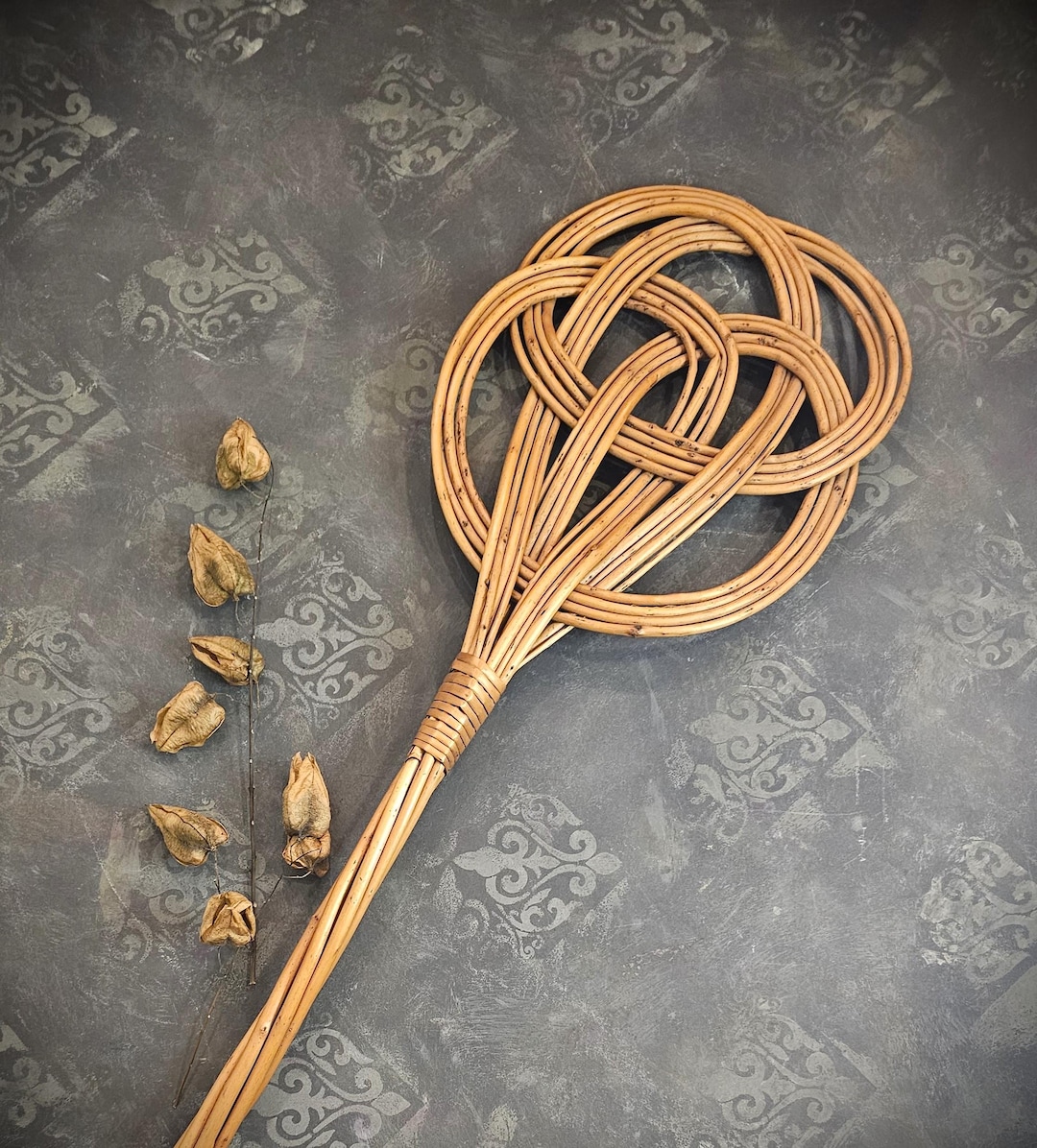 Vintage Woven Rattan Carpet Beater Celtic Knot Old Cane Rug Dust Beater ...