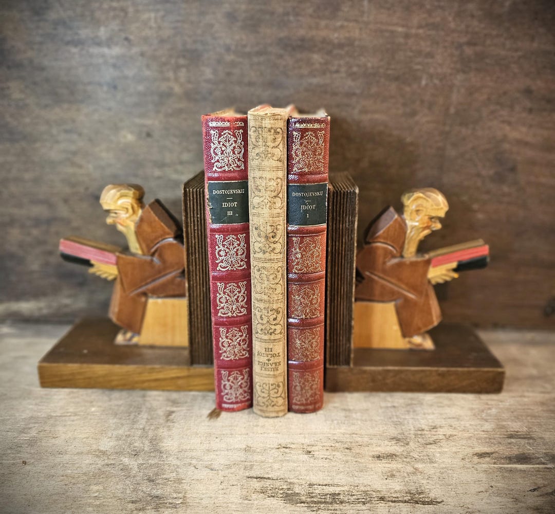 Vintage Wooden Monk Bookends Hand Carved Art - Etsy