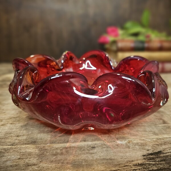 Red Glass Ashtray - Etsy