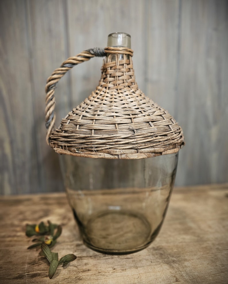 Antique Wicker Hand Woven 10L Glass Wine Bubble Bottle Demijohn Jug ...