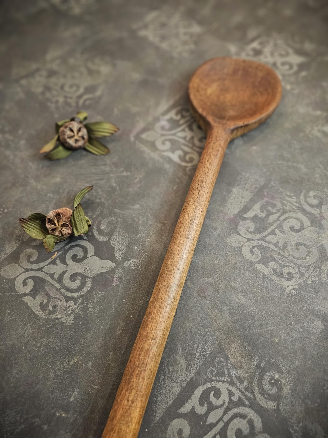 Huge Antique Wooden Mixing Spoon Extra Large Rustic Primitive Cooking ...