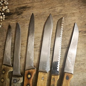 Vintage Kitchen Knives Rustic Kitchen Knives Wooden Handle Set of 6 - Etsy