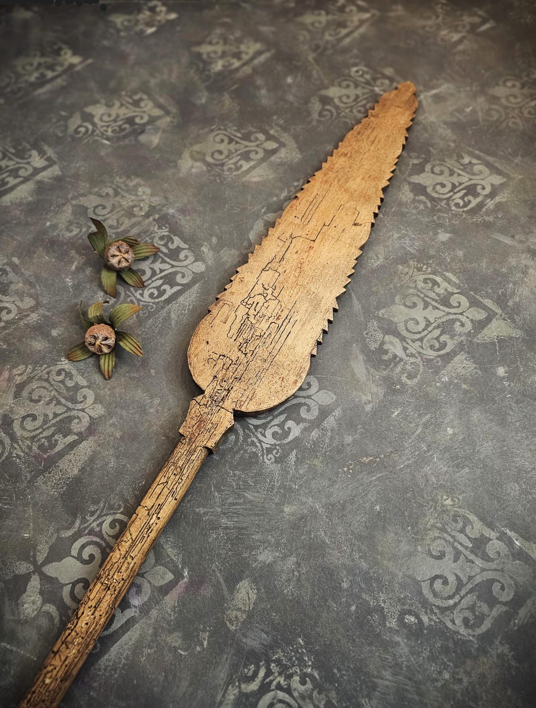 1800's Hand Carved Wooden Distaff Wool Spinning Antique Tool - Etsy