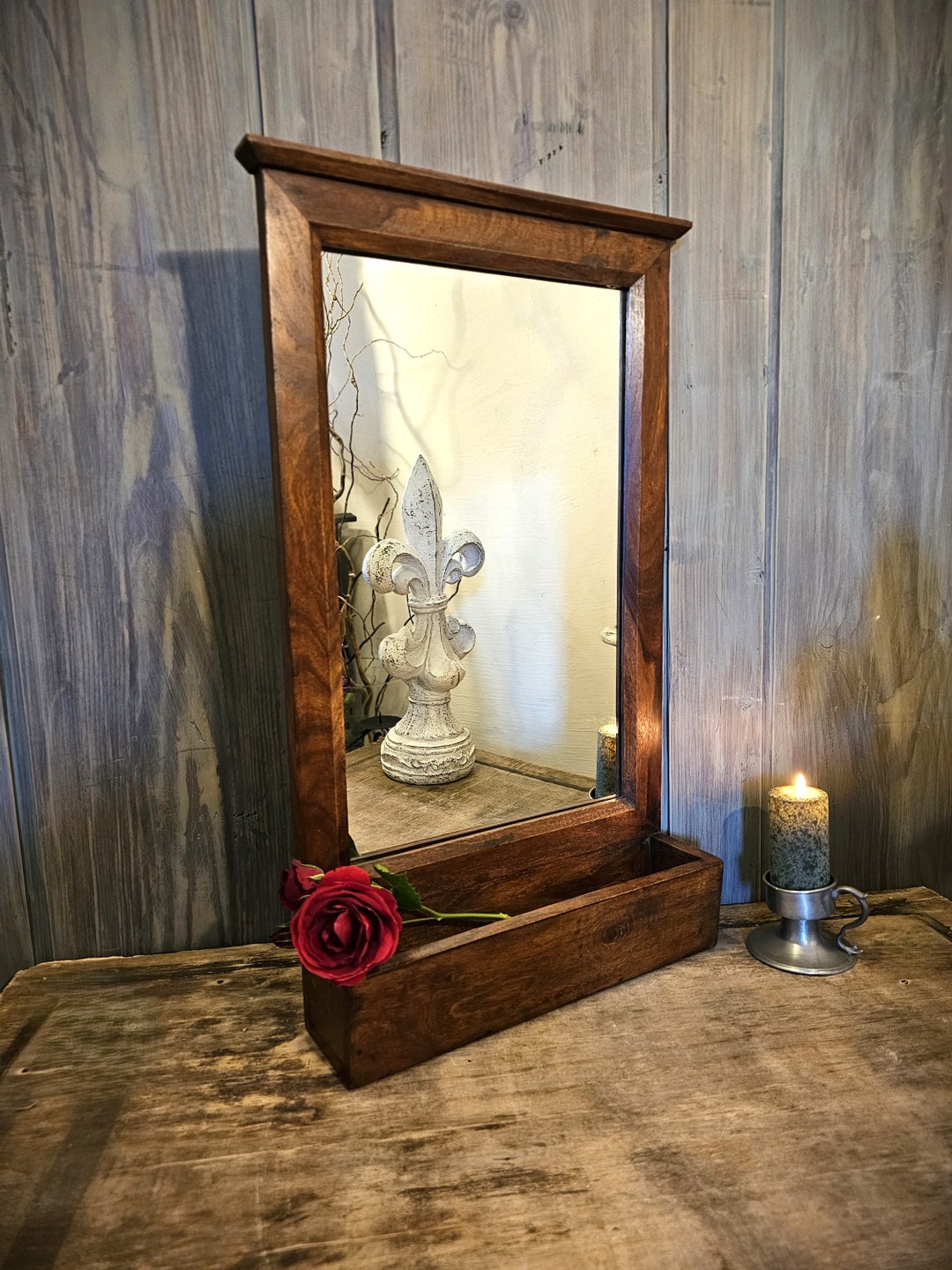 Antique Wooden Mirror With Shelf Old Rustic Mirror - Etsy