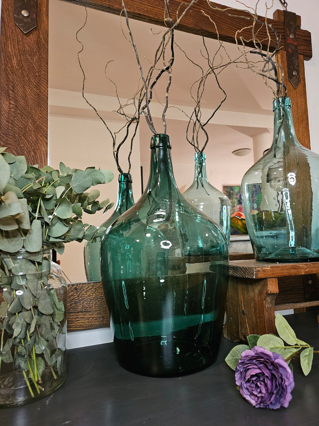 Antique Demijohn Turquoise Glass Bottle I Decorative Demijohn Old ...