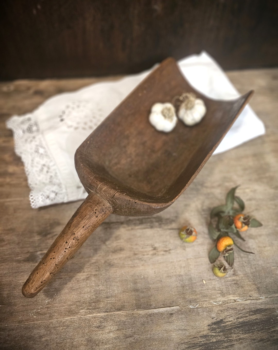 Large Antique Wooden Grain Shovel Rustic Scoop Handmade Primitive Farm ...