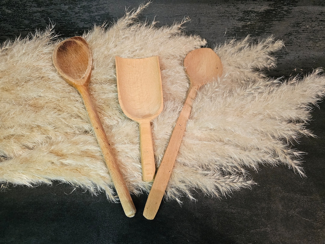 Set of Vintage Wooden Spoons, Farmhouse Mixing Spoons - Etsy