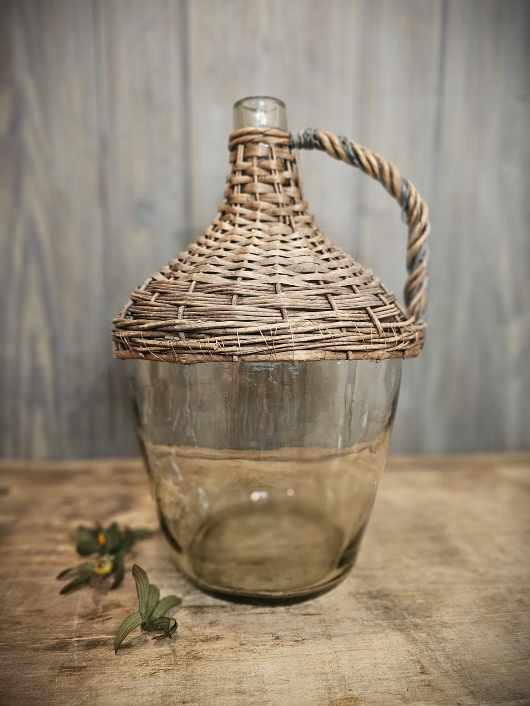 Antique Wicker Hand Woven 10L Glass Wine Bubble Bottle Demijohn Jug ...