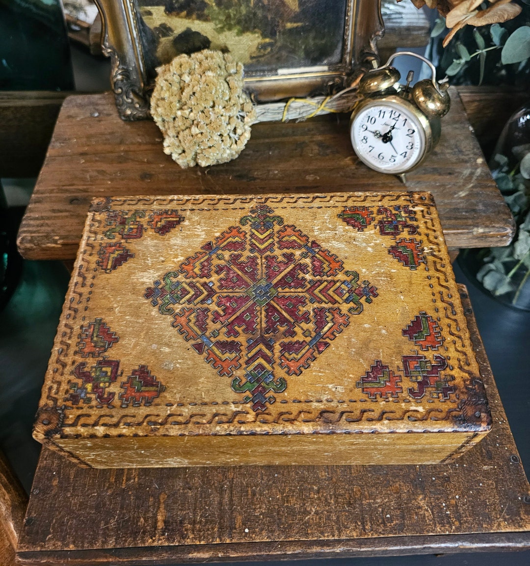 Vintage Old Wooden Jewelry Box Antique Wooden Box Handcarwed and ...