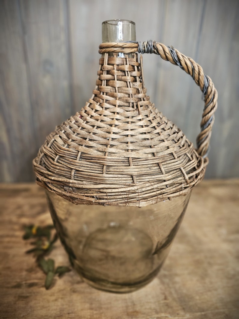 Antique Wicker Hand Woven 10L Glass Wine Bubble Bottle Demijohn Jug ...