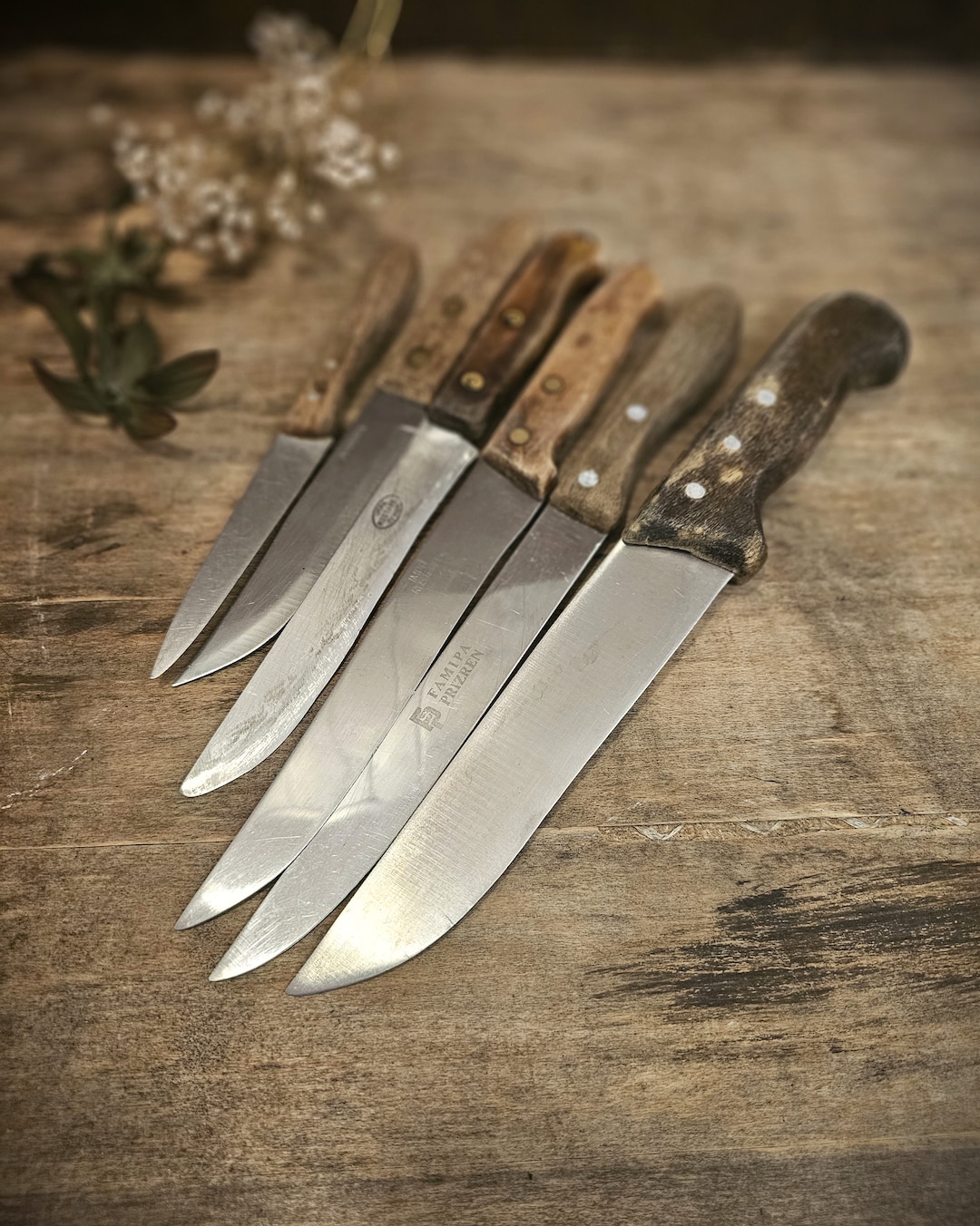 Vintage Kitchen Knives Rustic Kitchen Knives Wooden Handle Set of 6 - Etsy