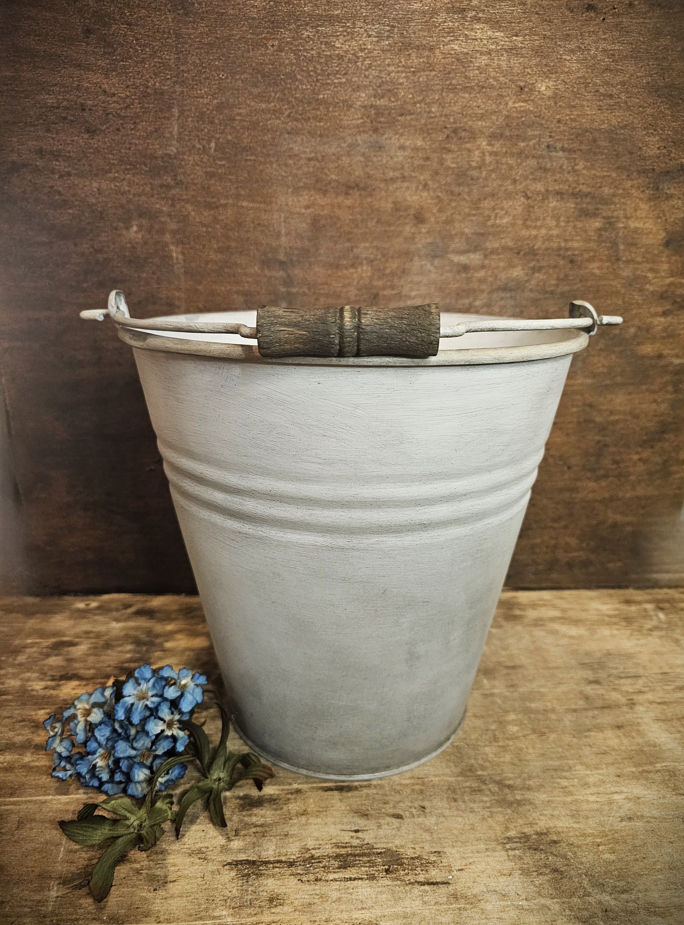 Antique Industrial Bucket Shabby Chic Jardiniere Flower Planter ...