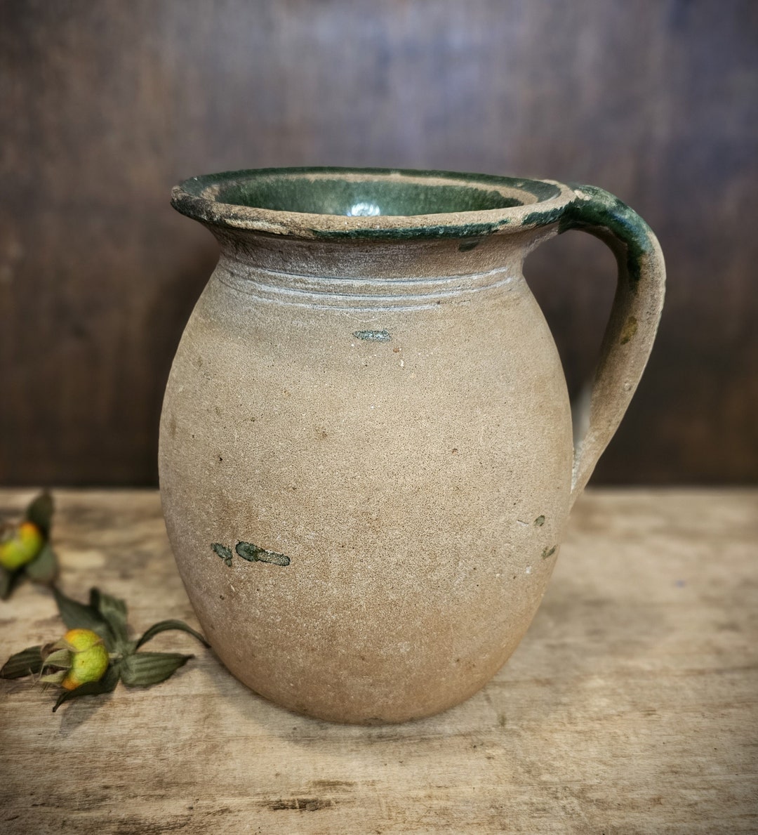 Antique Jam Jar With Handle, Brown Clay Vessel Vase Pot Rustic Planter ...