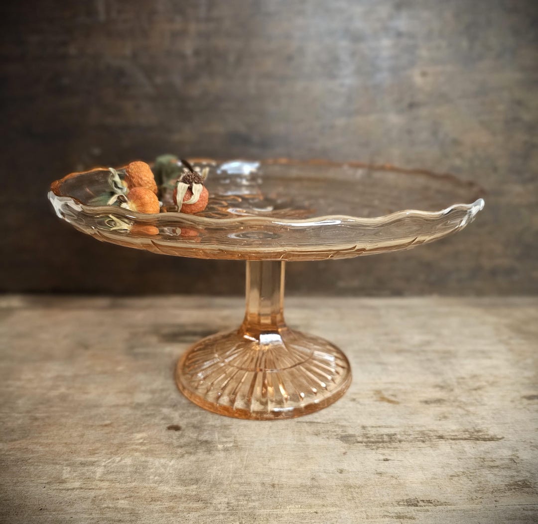 Vintage Pink Cake Stand With Pedestal Depression Glass Footed Dish Cake ...