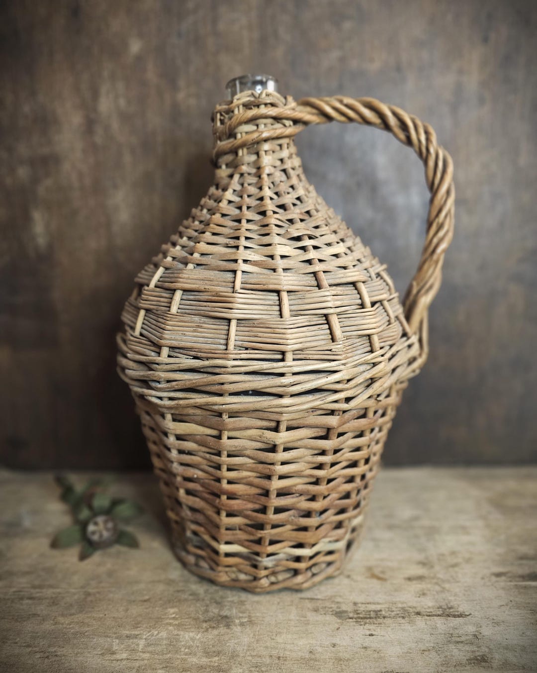 Antique Wicker Hand Woven 5L Glass Wine Bottle Demijohn Jug With Handle ...