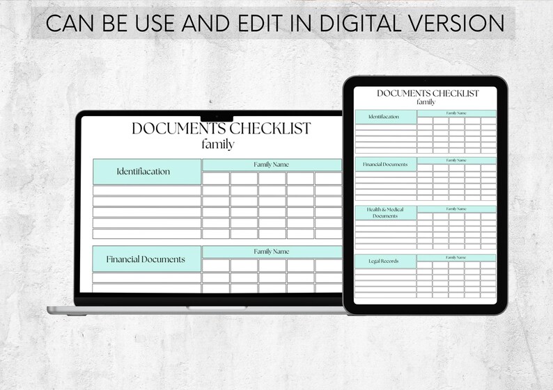 Family Documents Checklist Printable | Home Binder Organizer ...