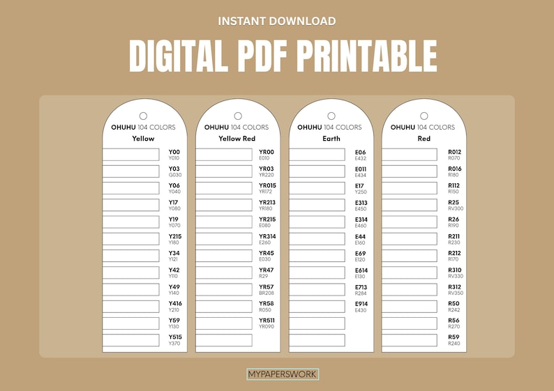 Ohuhu Honolulu B 104 Color Swatch Card | Printable PDF Chart - Etsy