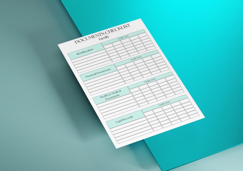 Family Documents Checklist Printable | Home Binder Organizer ...