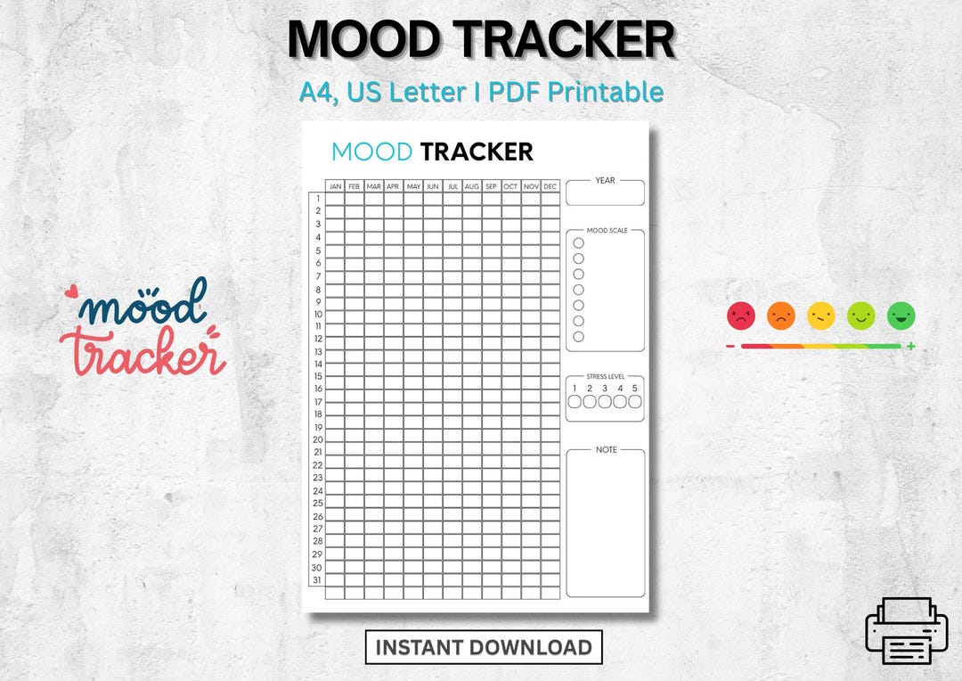 Yearly Mood Tracker Printable, Mental Health Planner (A4, US Letter PDF ...