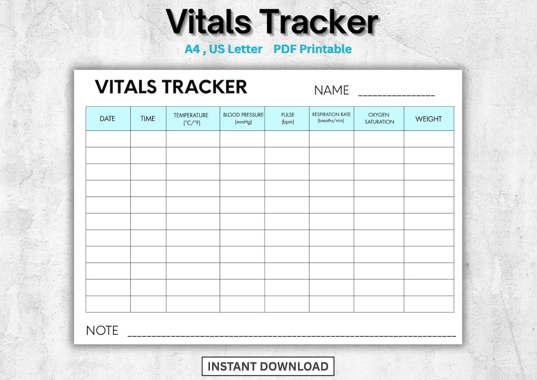 Printable Vitals Tracker: Health Monitoring Log (A4 & US Letter PDF) - Etsy