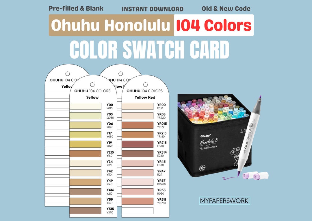 Ohuhu Honolulu B 104 Color Swatch Card | Printable PDF Chart - Etsy