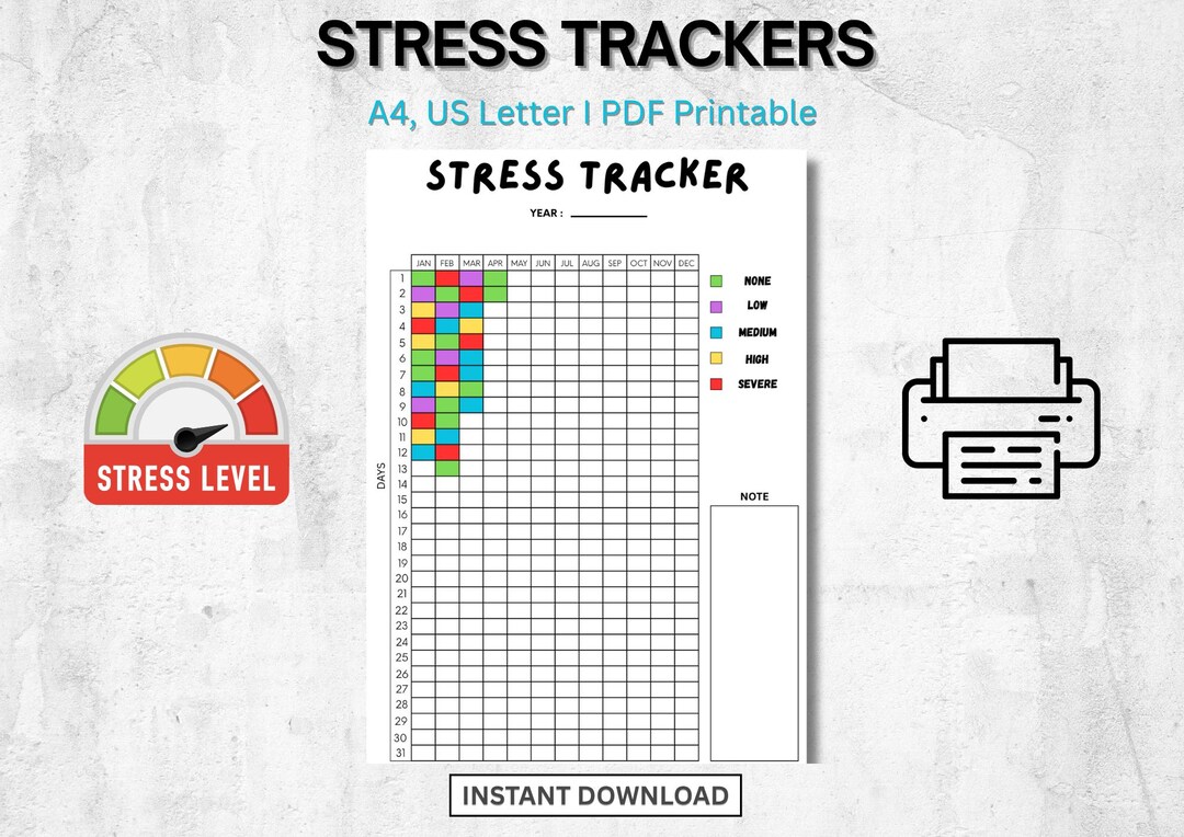 Stress Level Tracker | Mood Log | Wellness Planner Printable | Daily ...