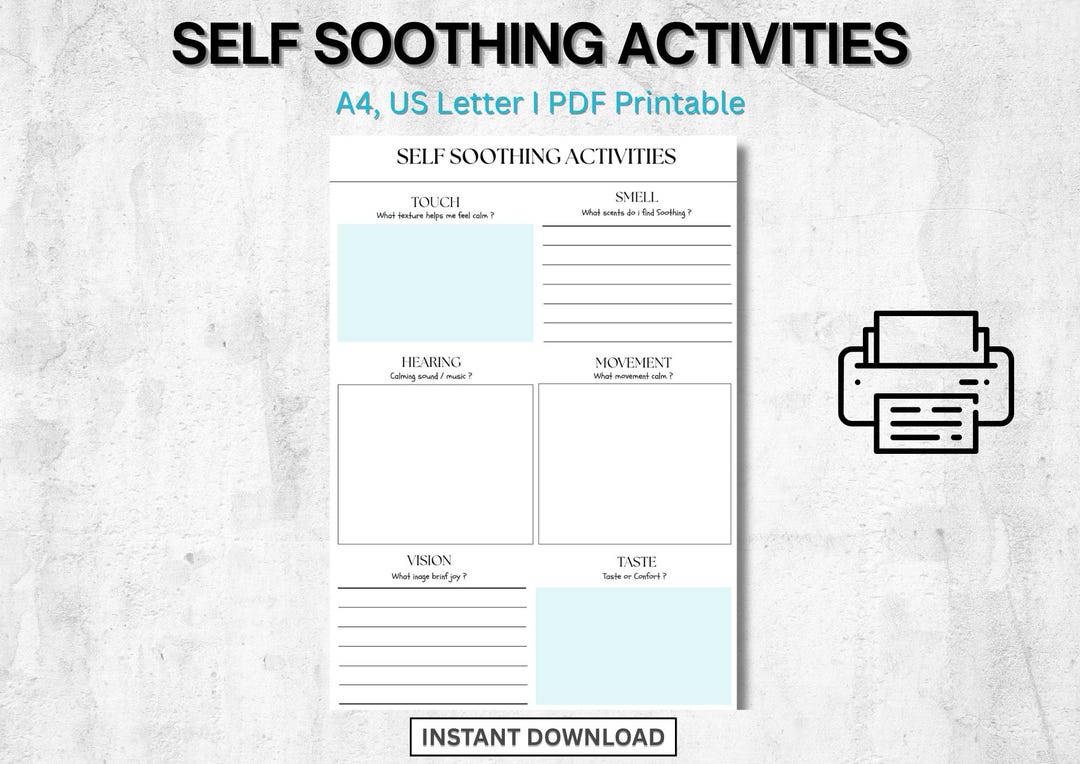 Self Soothing Activities Printable, Mental Health Coping Skills ...