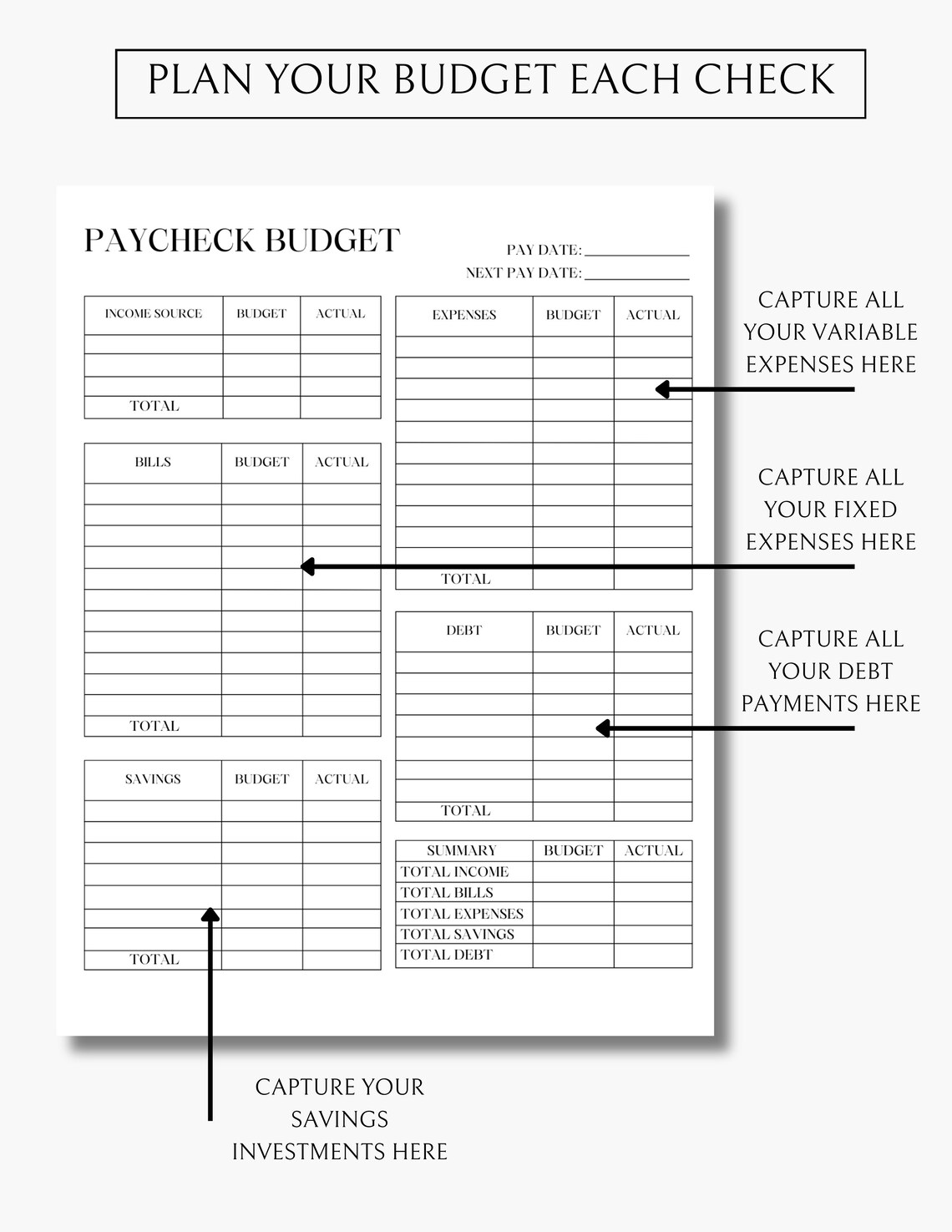 Paycheck Budget Printables, Financial Planner Printables, Printables ...